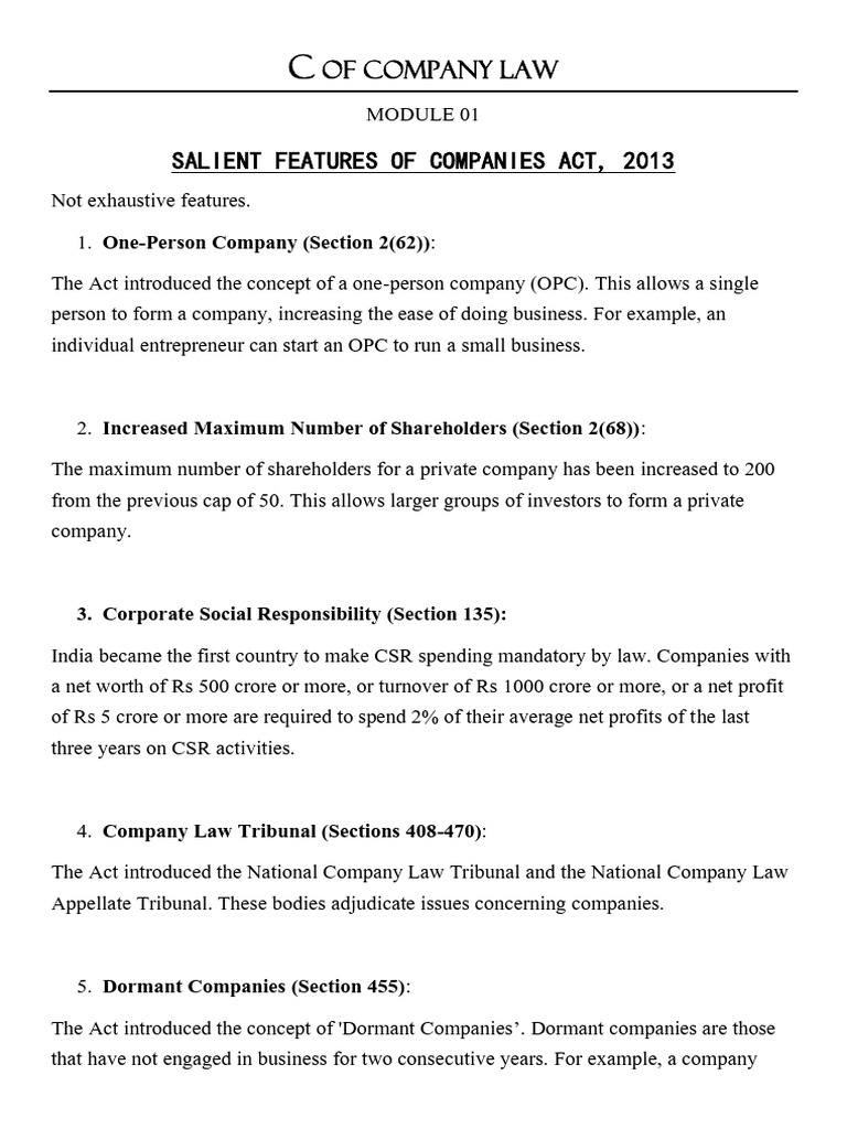 Module 01 - C of Company Law | PDF | Corporate Social Responsibility ...