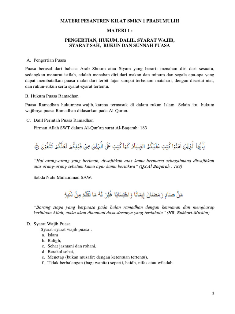 Materi Pesantren Kilat SMK 1 PBM 2024 | PDF | Agama & Spiritualitas | Gaya Hidup