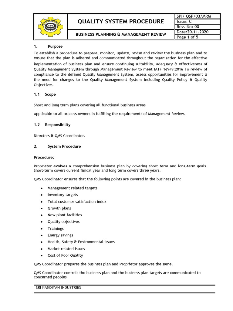 QSP 03 Management Review Rev 1 | PDF | Quality Management System ...