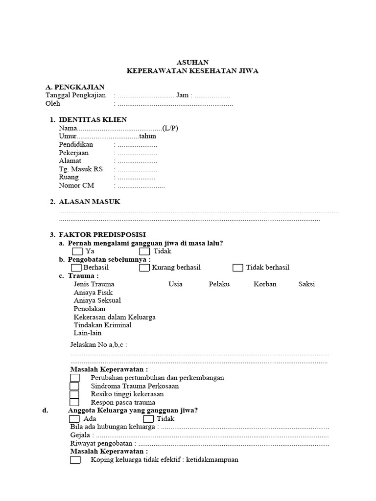 FORMAT PENGKAJIAN JIWA (Rev 2021) | PDF