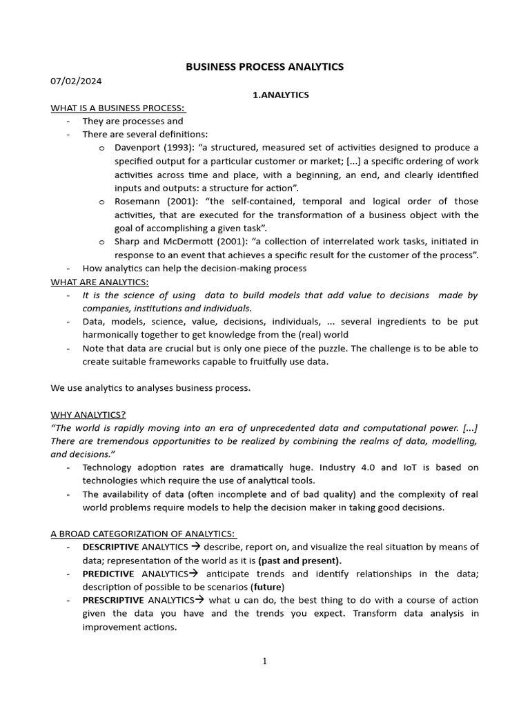 Business Process & Analytics Guide | PDF | Artificial Intelligence | Intelligence (AI) & Semantics