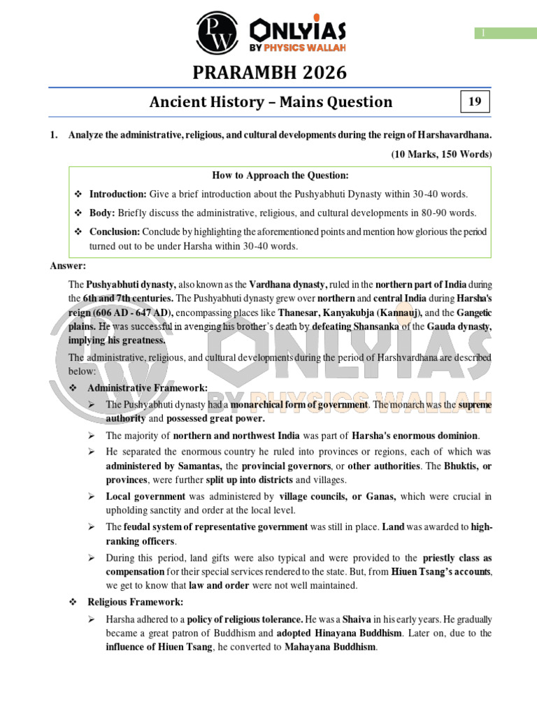 Ancient History 19 Mains Question Upsc Prarambh 2026 Pdf