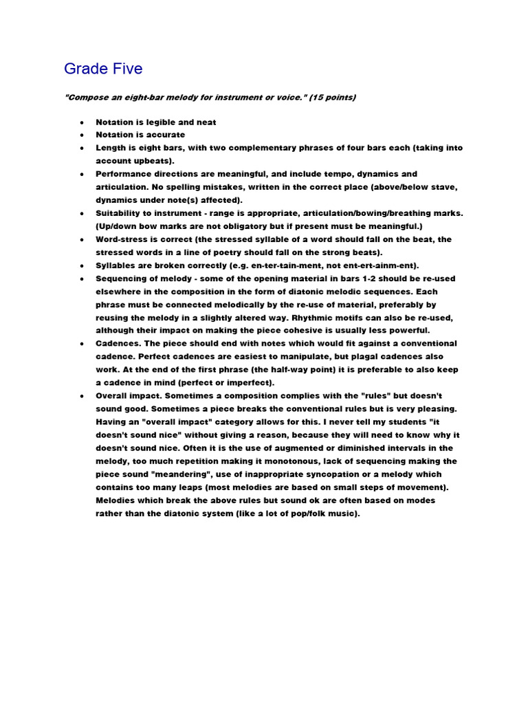 Grade 5 Compose A Melody Marking Theory | PDF | Musical Notation ...