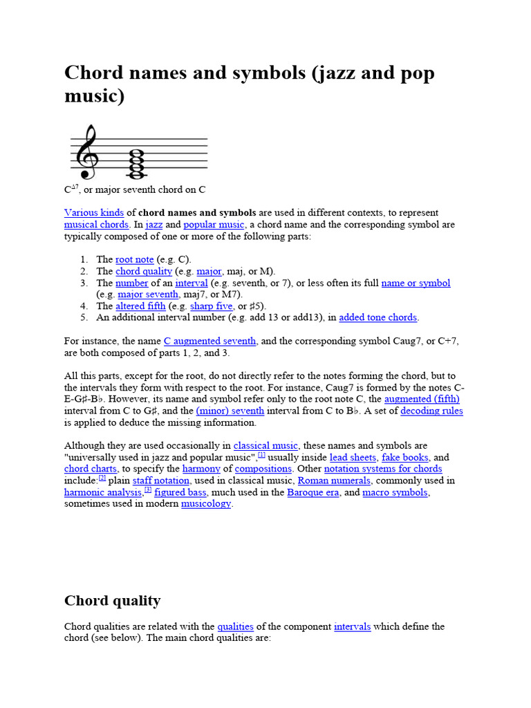 Chord Names and Symbols Jazz and Numerals Theory | PDF | Interval ...