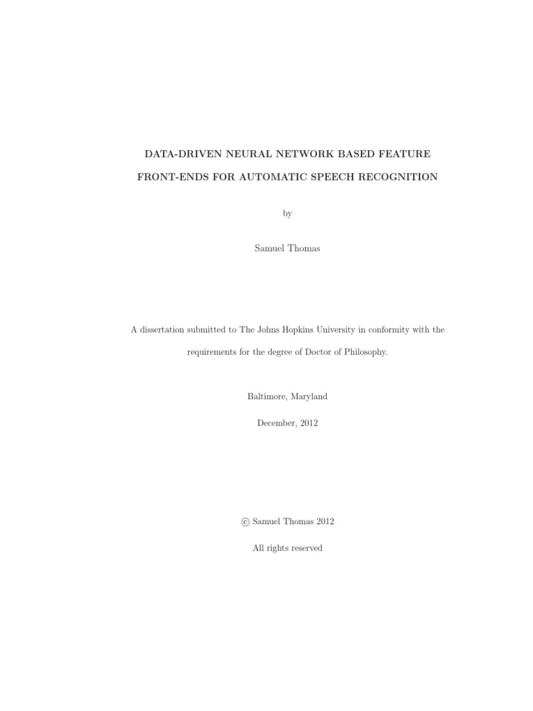 Data-driven Neural Network Based Feature_phd-Thesis | PDF | Speech Recognition | Principal ...