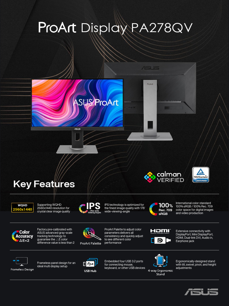 ProArt Display PA278QV Datasheet | PDF | Display Resolution | Computer Graphics