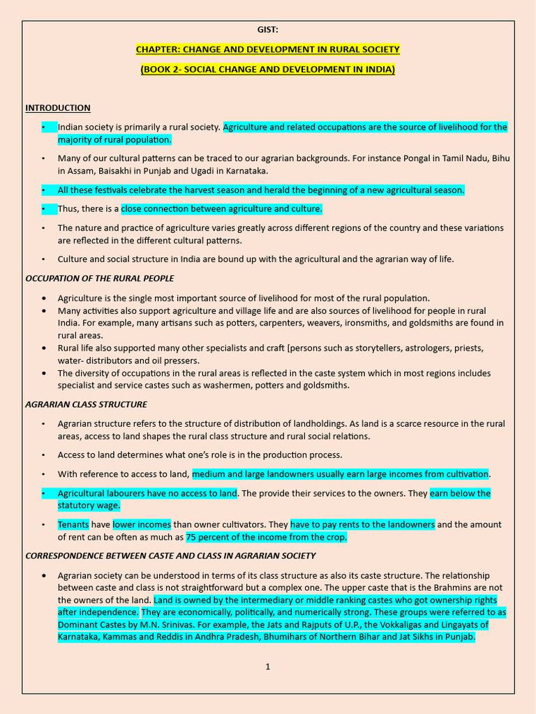 GIST For Studying Sociology Class 12 | PDF | Green Revolution | Employment