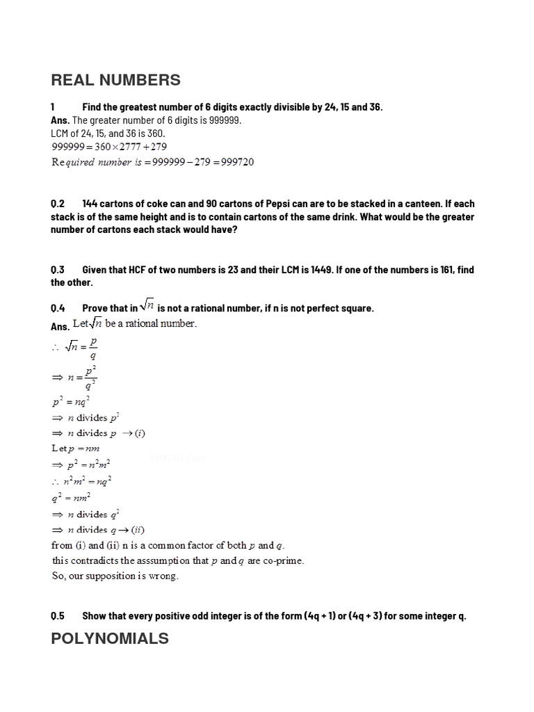 Real Number and Polynomials | PDF | Numbers | Polynomial