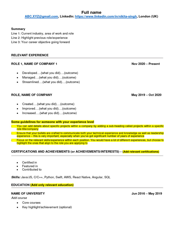 Resume Template 7-10 years of experience | PDF