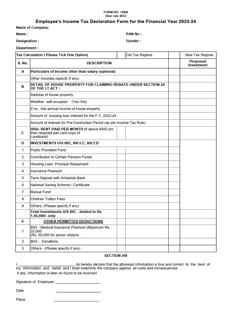 Declaration Form FY. 23-24 | Download Free PDF | Taxes | Taxation