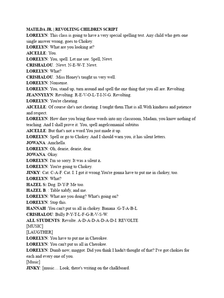 Matilda Jr.: Revolting Kids Anthem | PDF | Poetry