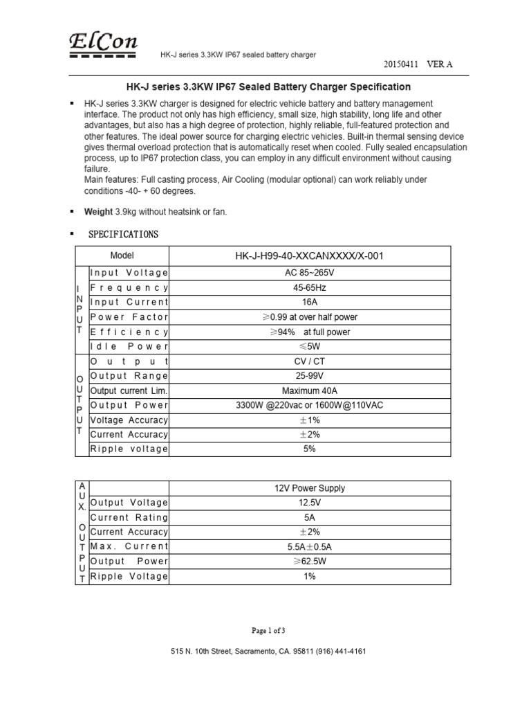 Elcon Datasheet | PDF | Power Supply | Battery Charger