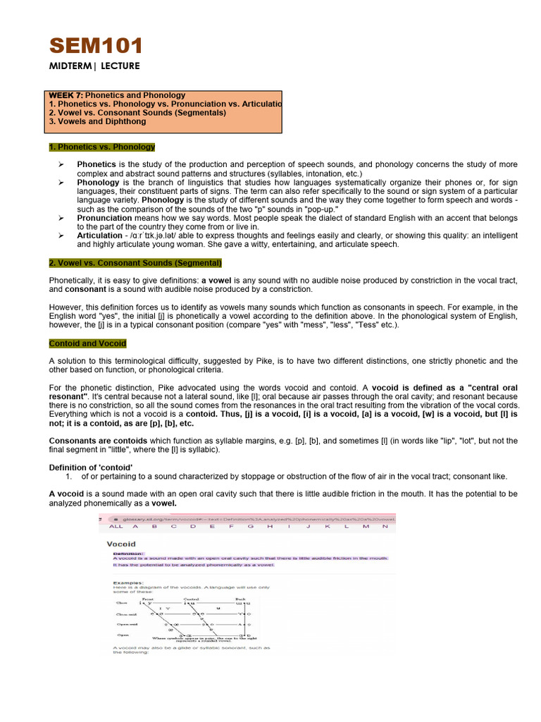 Sem101 Midterm - Lectures | PDF | Vowel | Consonant