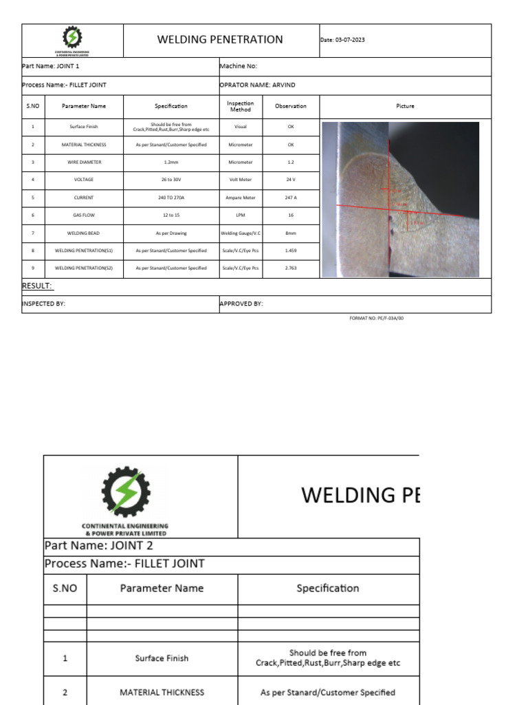 Welding Penetration Inspection Report | PDF | Welding | Construction