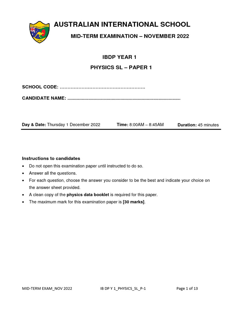 DP1 Phy P1 SL QP | PDF