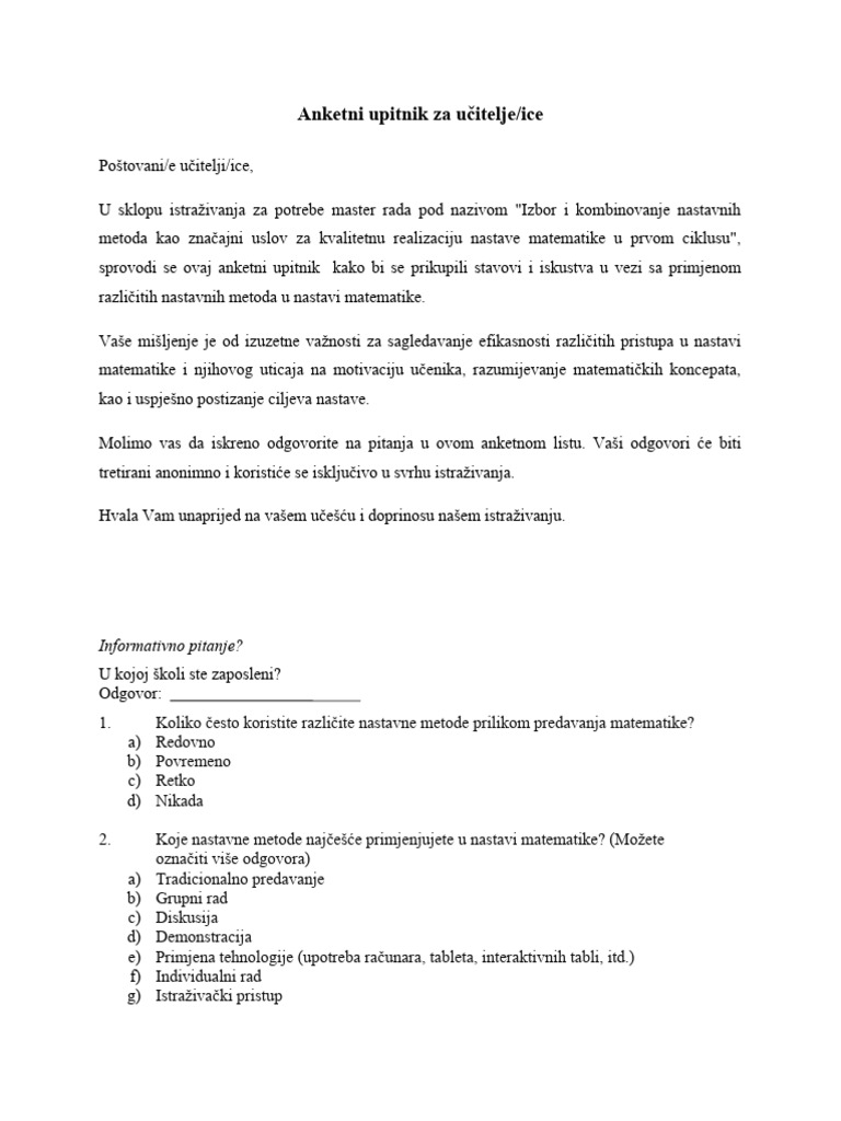 Anketni Upitnik - Ana CG | PDF