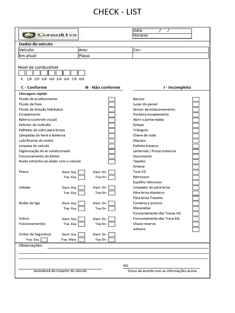 Check List Veicular | Download grátis PDF | Indústria automobilística ...