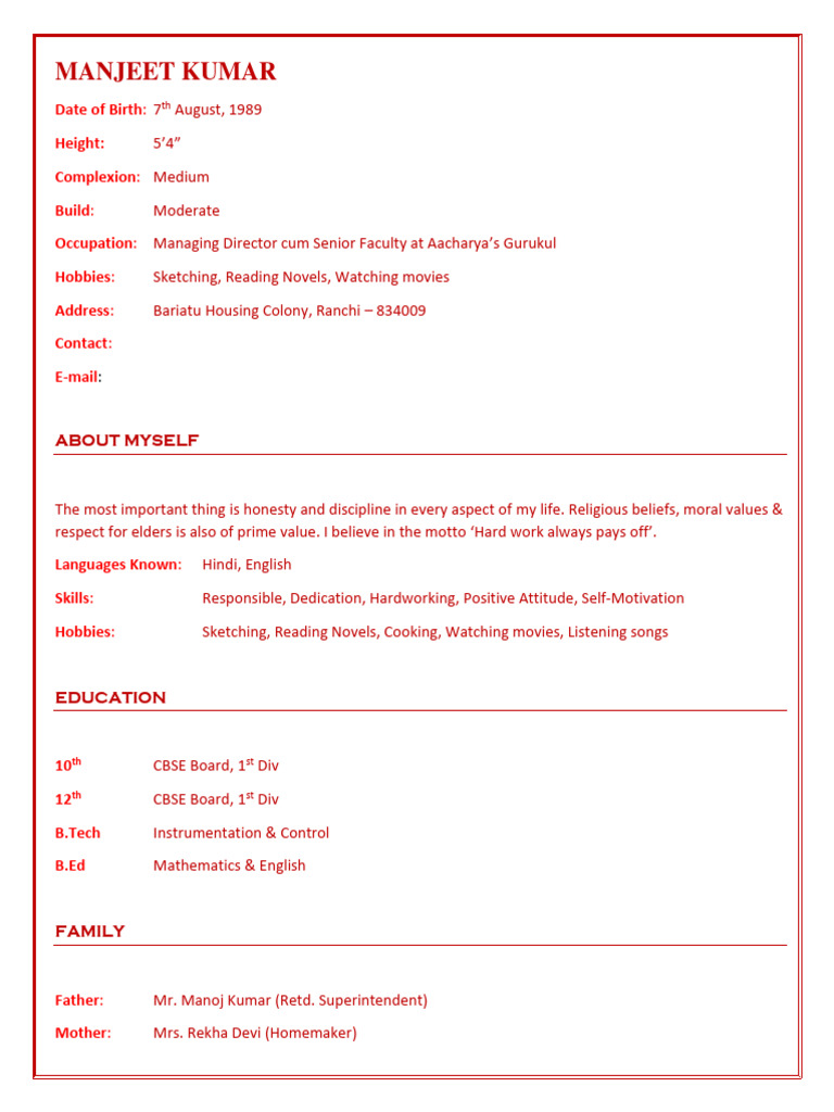 Bio Data1 PDF | PDF | Career & Growth | Wellness