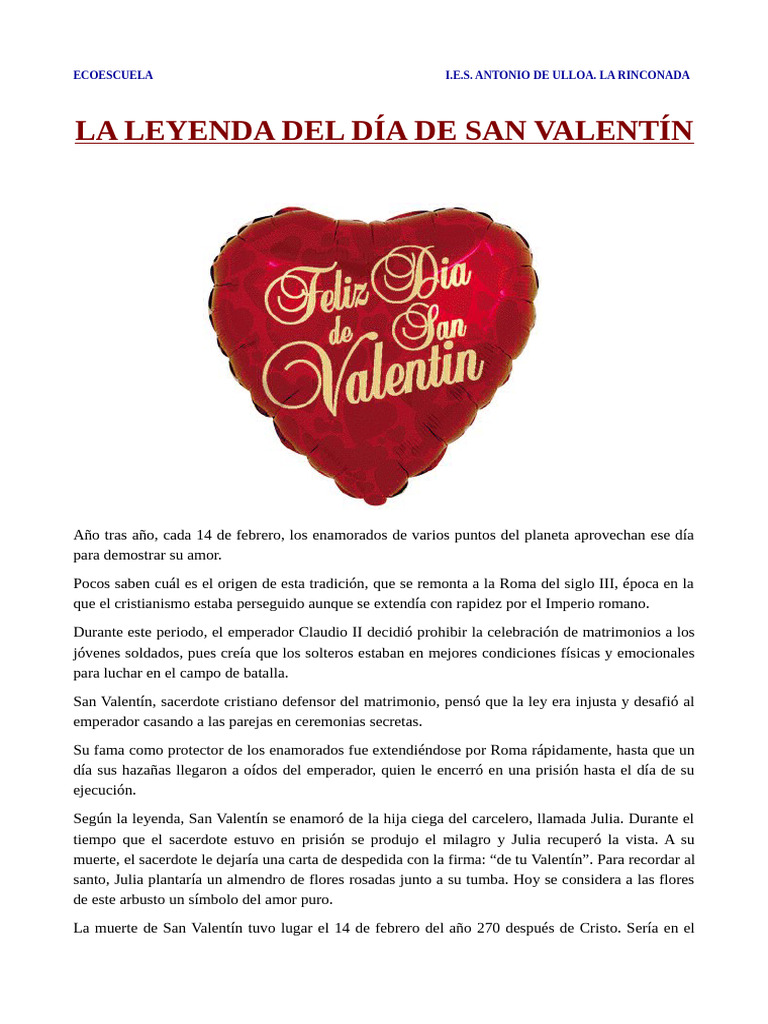 La leyenda de San Valentín | PDF | día de San Valentín