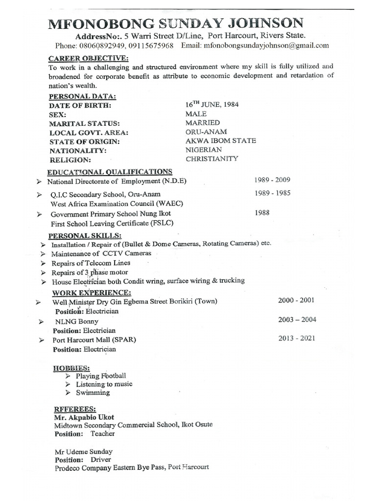 Sunday Johnson CV | PDF