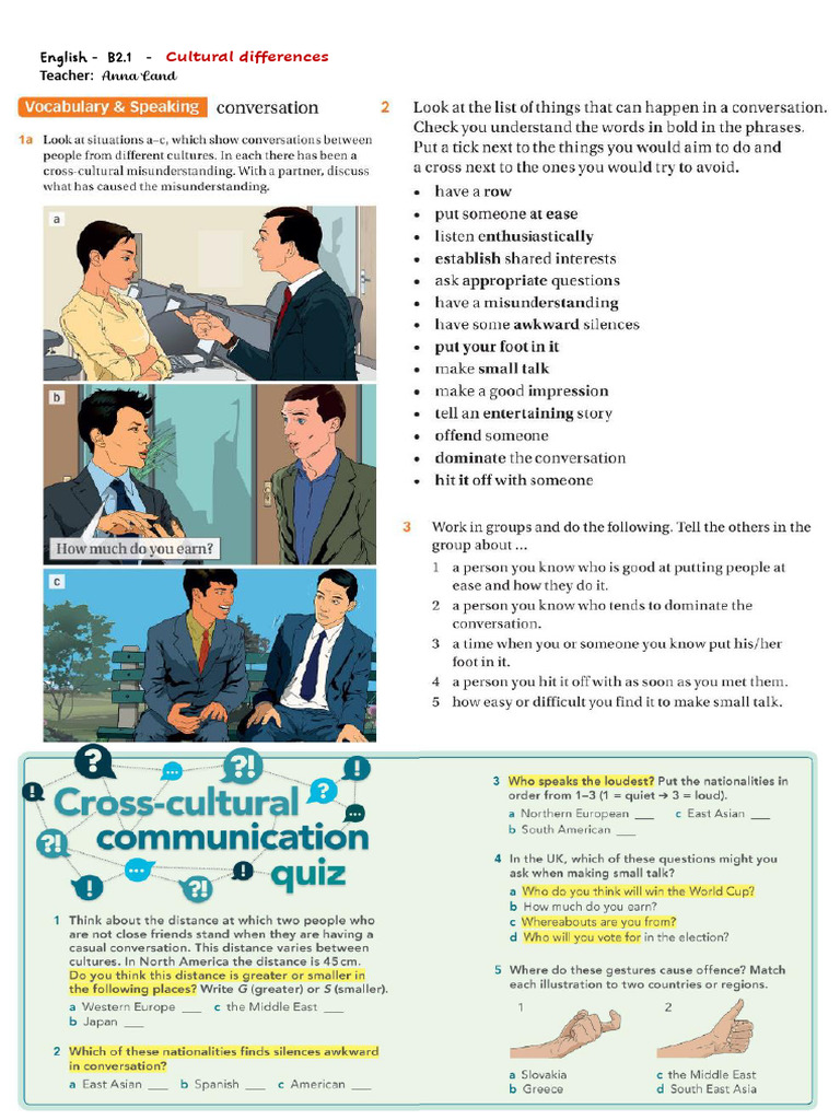 B2.1 English: Cultural Differences | PDF