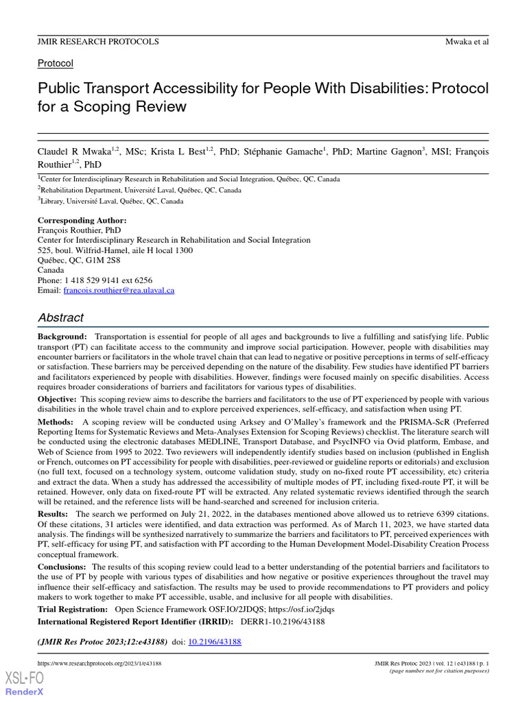 2 - Public Transport Accessibility For People With Disabilities (Protocol) | PDF | Systematic ...