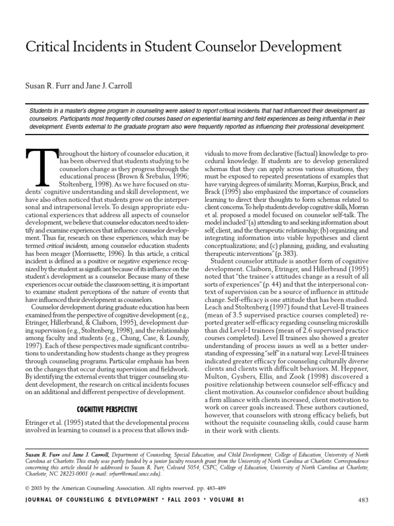 Critical Incidents in Counselor Growth | PDF | Counseling Psychology ...
