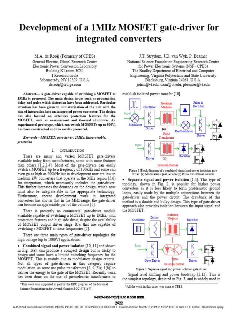 Development of A 1 MHZ MOSFET Gate-Driver For Integrated Converters | PDF | Mosfet | Field ...