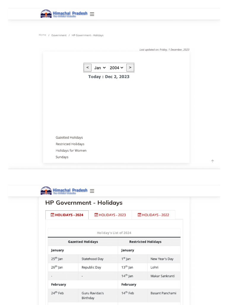 Holidays HP Gov | PDF