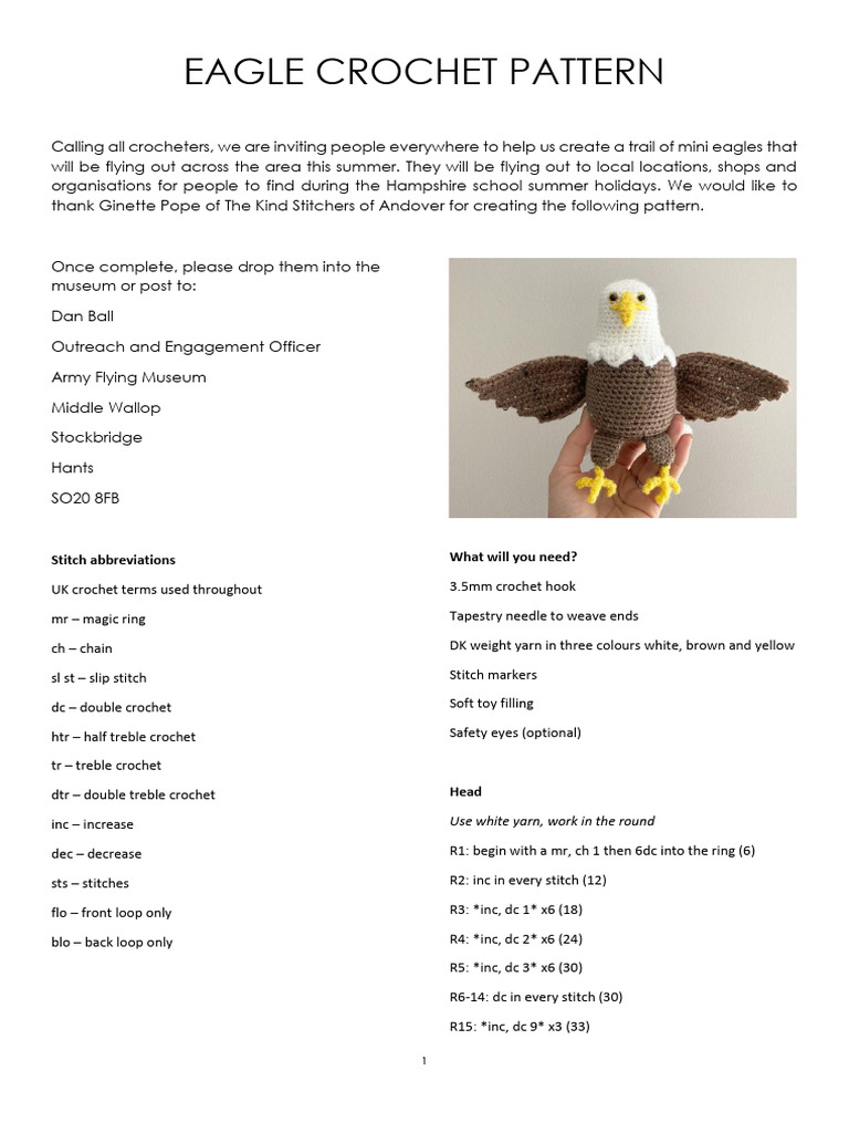 Free Eagle Amigurumi Crochet Pattern | PDF | Crochet | Textiles