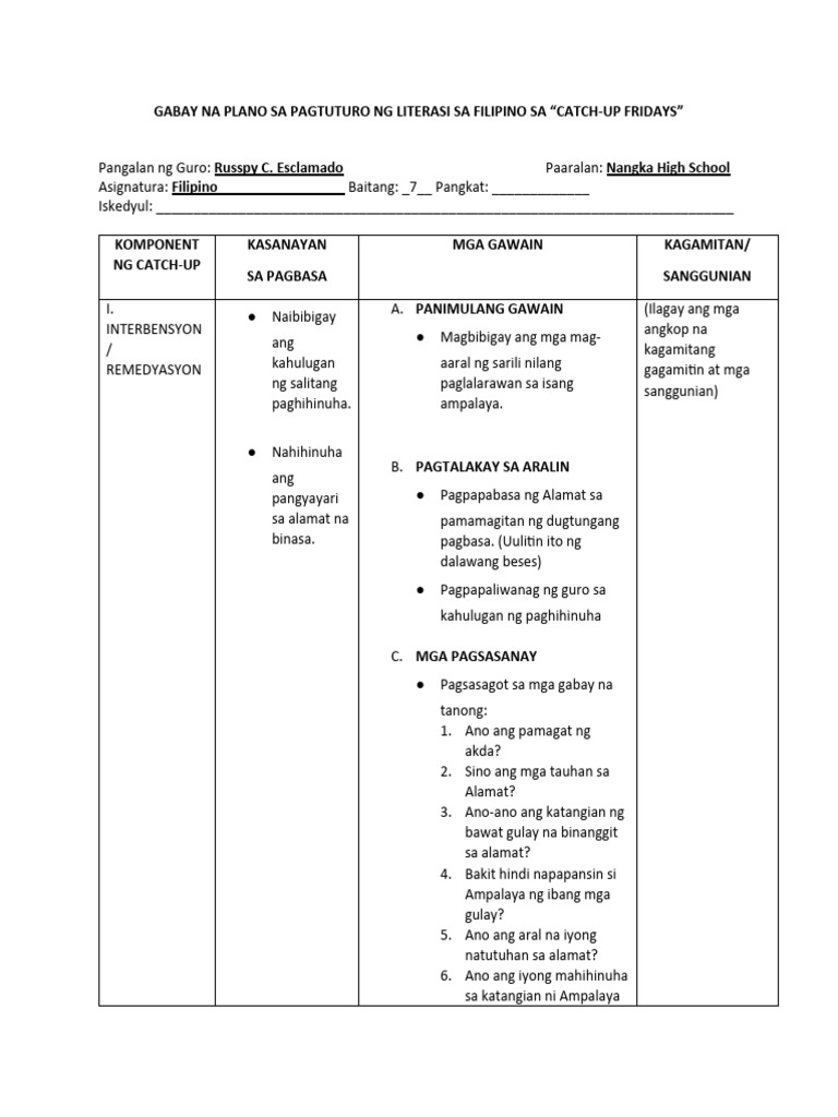 G7 Filipino-Literacy - Teaching-Guide | PDF