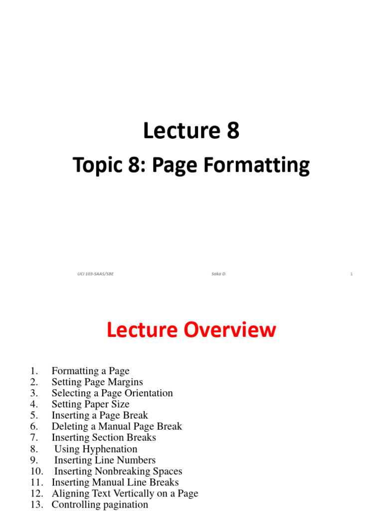 UCI 103 Topic 8 Page Formatting | PDF | Paragraph | Page Layout