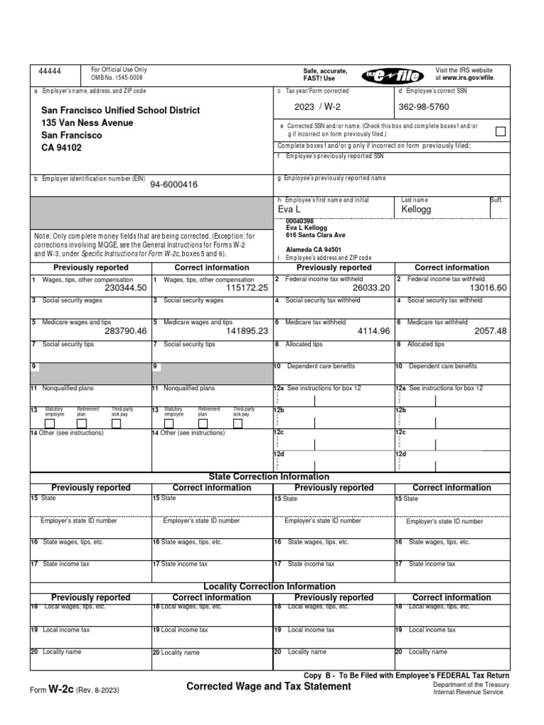 2023 Form W2-C | PDF | Irs Tax Forms | Social Security (United States)