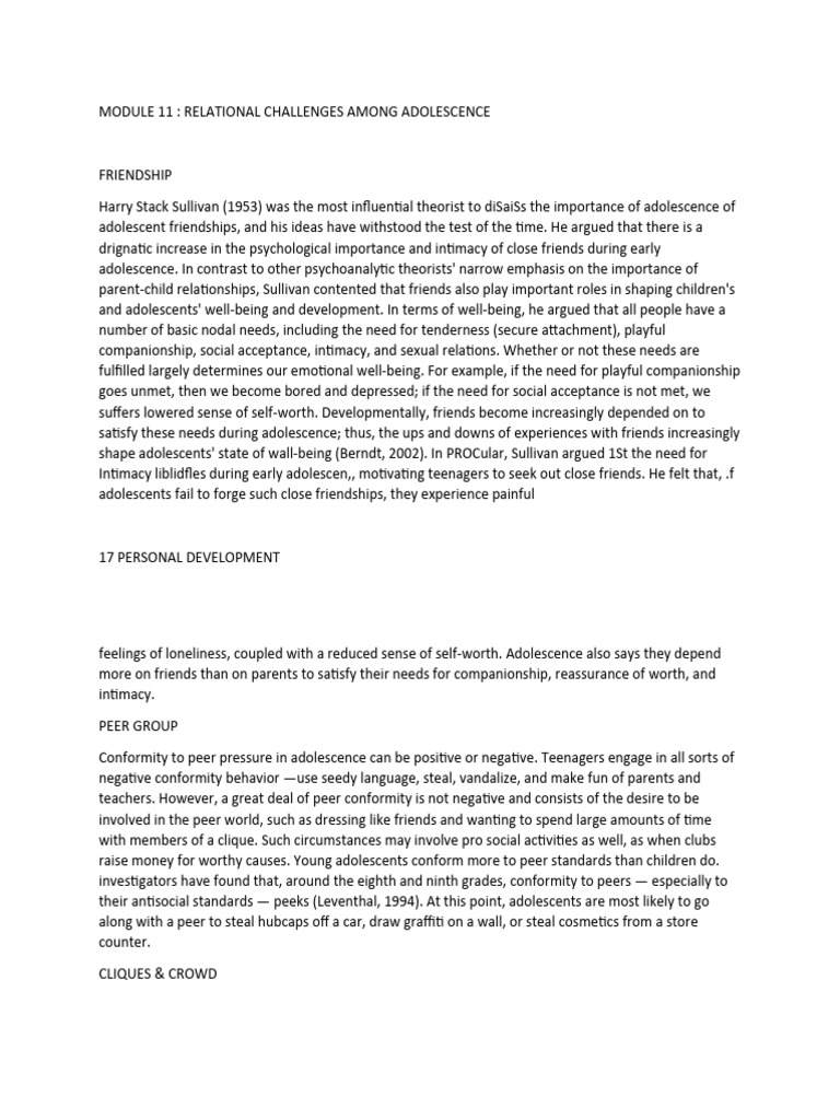 MODULE 11 | PDF | Adolescence | Interpersonal Relationships