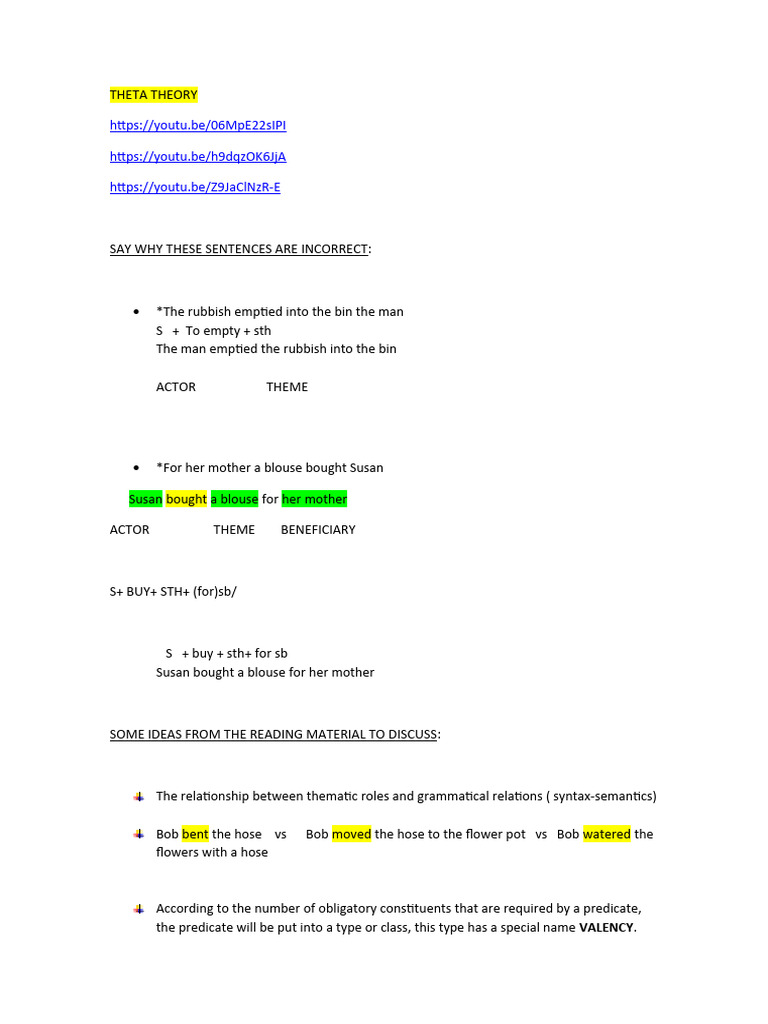 Theta Theory Class 2 Grammar 2 | PDF | Interpretation (Philosophy) | Language Mechanics