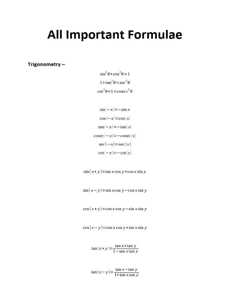 Essential Trigonometric Formulae Guide | PDF