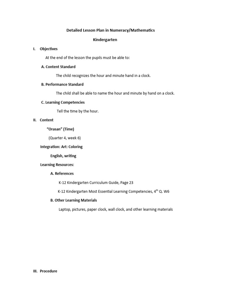 Detailed Lesson Plan in Numeracy Abby | PDF | Teachers | Clock