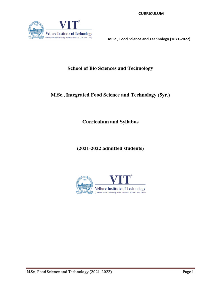 M.Sc. Food Science Curriculum 2021-2022 | PDF | Science | Foods