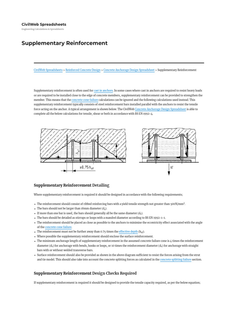 Supplementary Reinforcement - CivilWeb Spreadsheets | PDF | Concrete ...