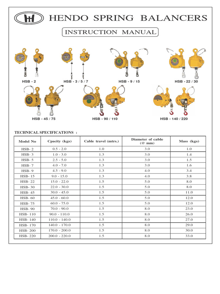 Hendo Spring Balancer Manual | PDF | Screw | Steel