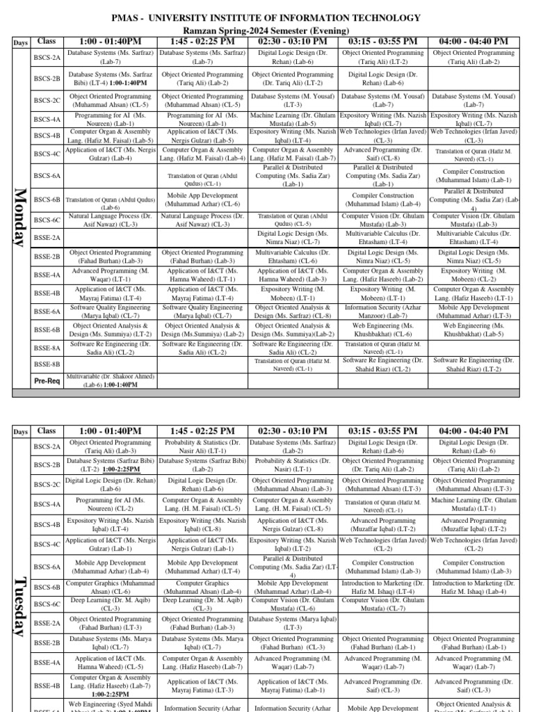 Ramzan Timetable Even Spring 2024 Ver 1 | PDF | Computing | Information Technology