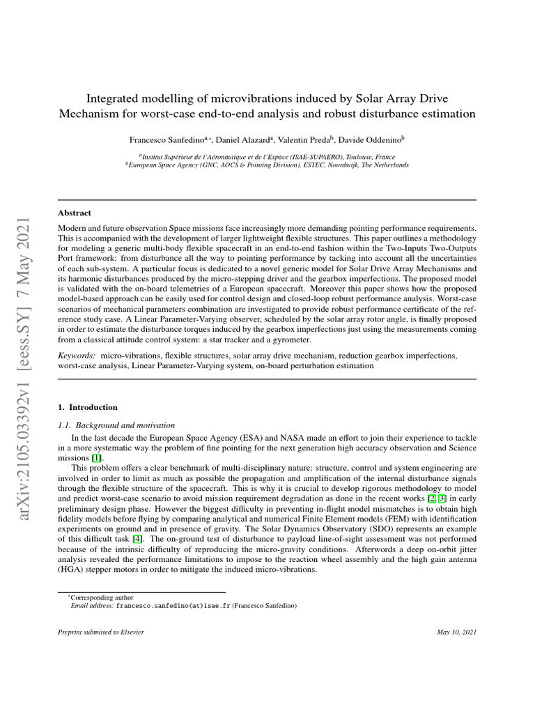 Integrated Modelling of Microvibrations Induced by Solar Array Drive Mechanism for Worst-case ...