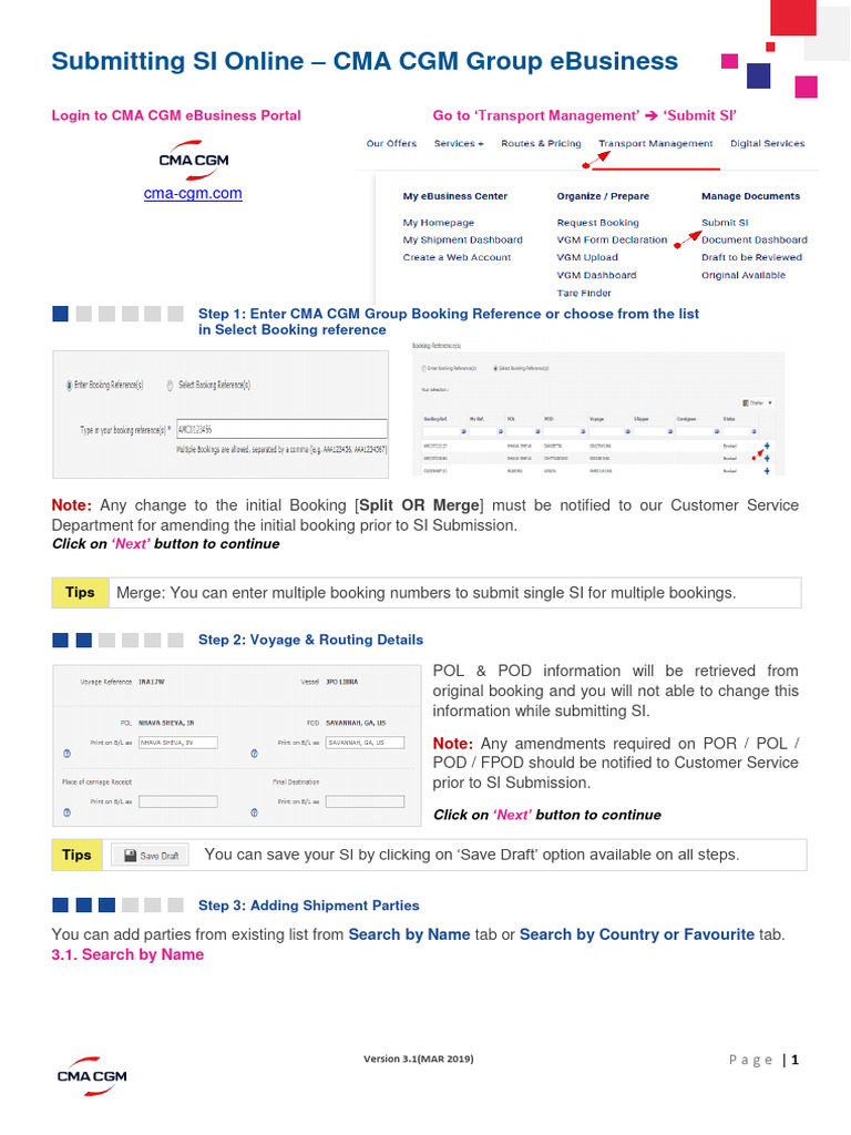 Submit SI Online - CMA CGM | PDF | Accounts Payable | Computing