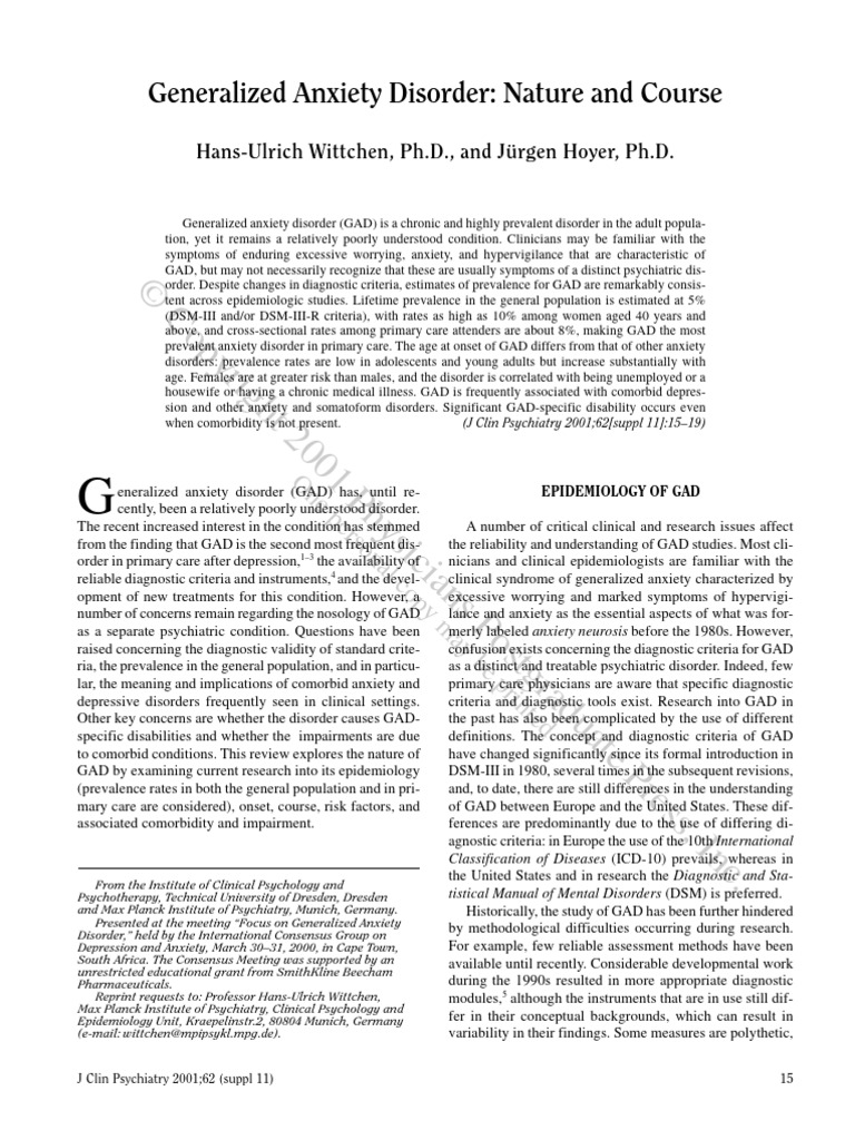 13706 Generalized Anxiety Disorder Nature Course | PDF | Generalized ...