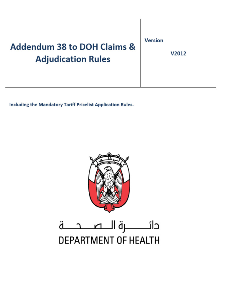 Addendum 38 To DOH Claims Adjudication Rules - 2021 Codeset Update ...