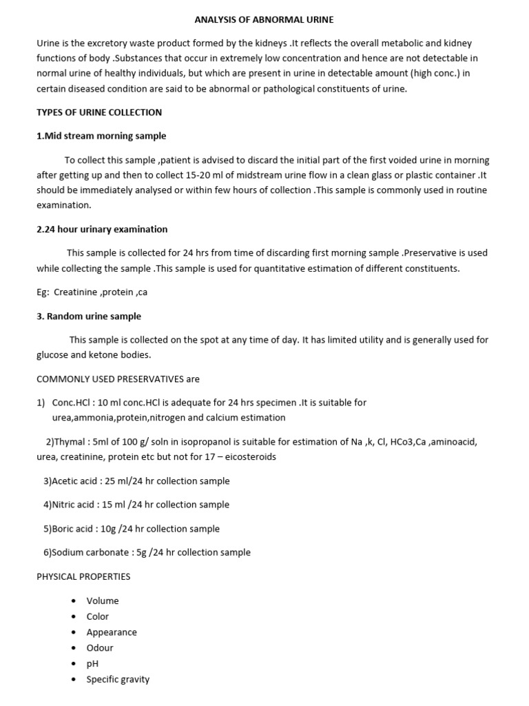 Analysis of Abnormal Urine | PDF | Ketosis | Urine