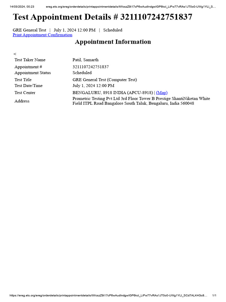 GRE Appointment | PDF