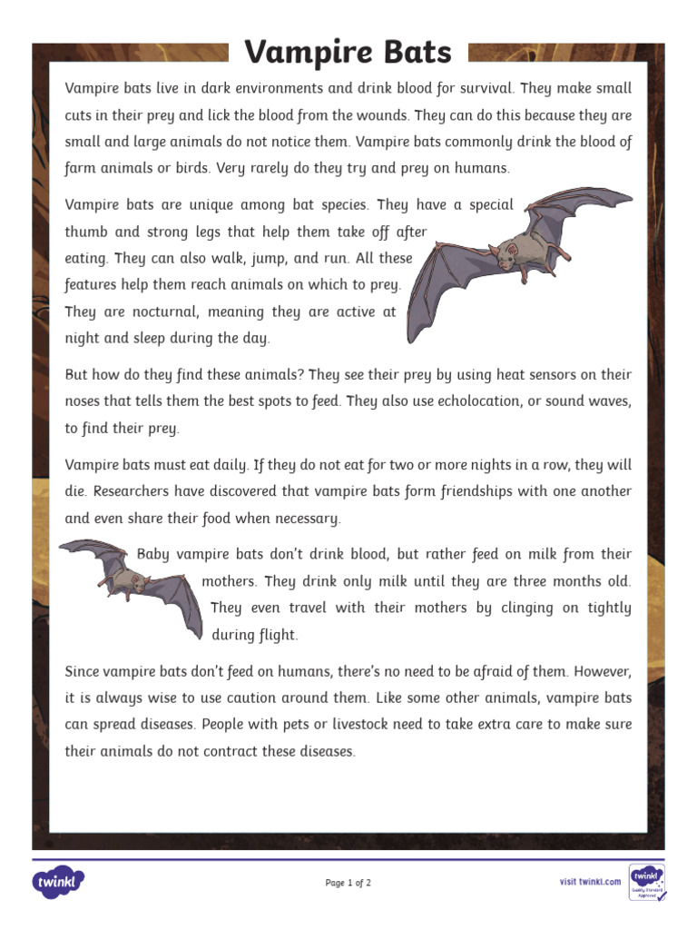 Fourth Grade Vampire Bats Reading Comprehension Activity | PDF | Bat ...