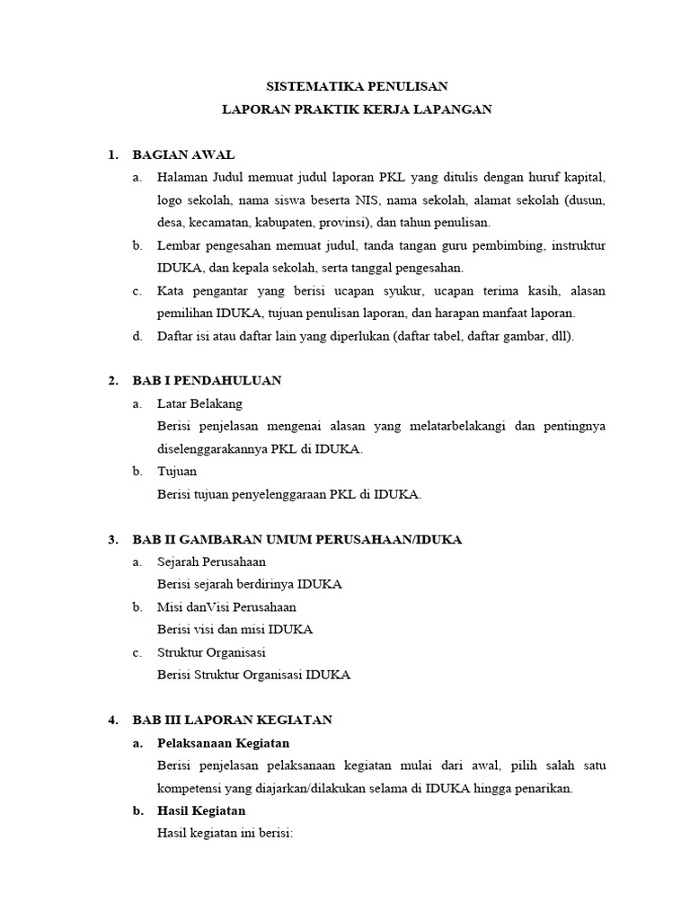 Sistematika Laporan PKL 23-24 | PDF