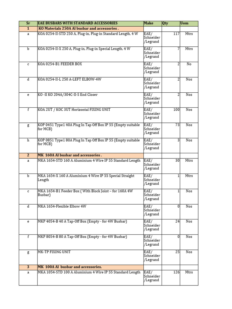 Eae Busbars With Standard Accessories | PDF | Electrical Engineering ...